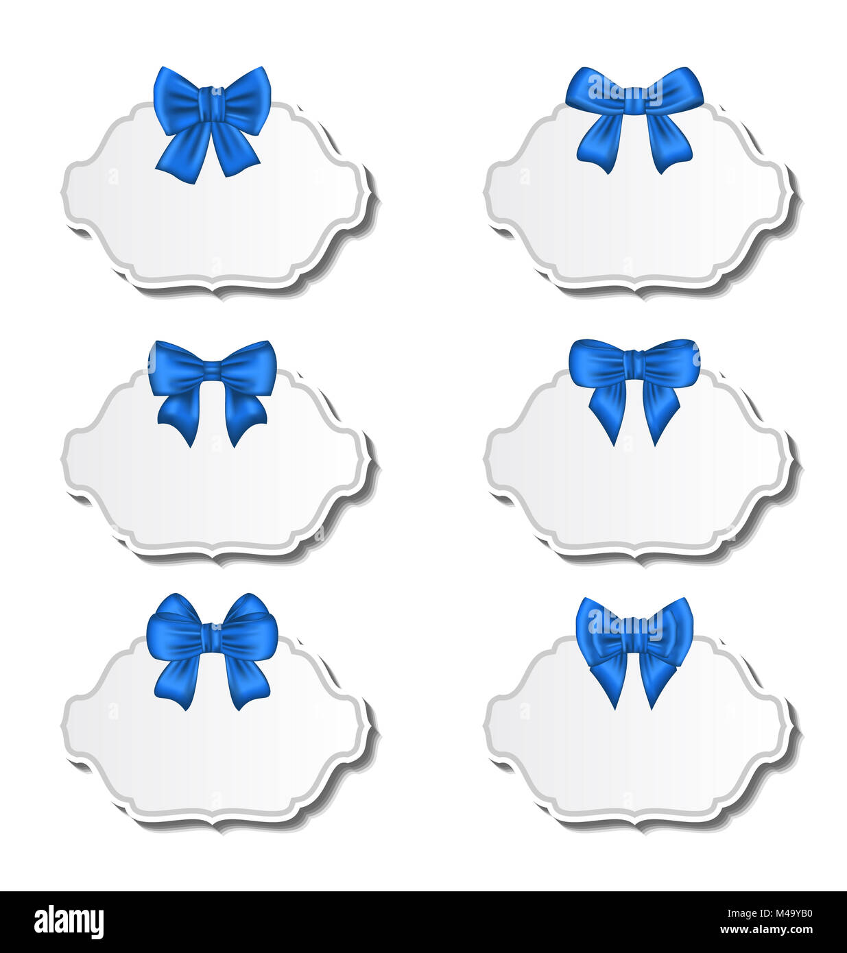 Collection beautiful labels with blue gift bows Stock Photo - Alamy