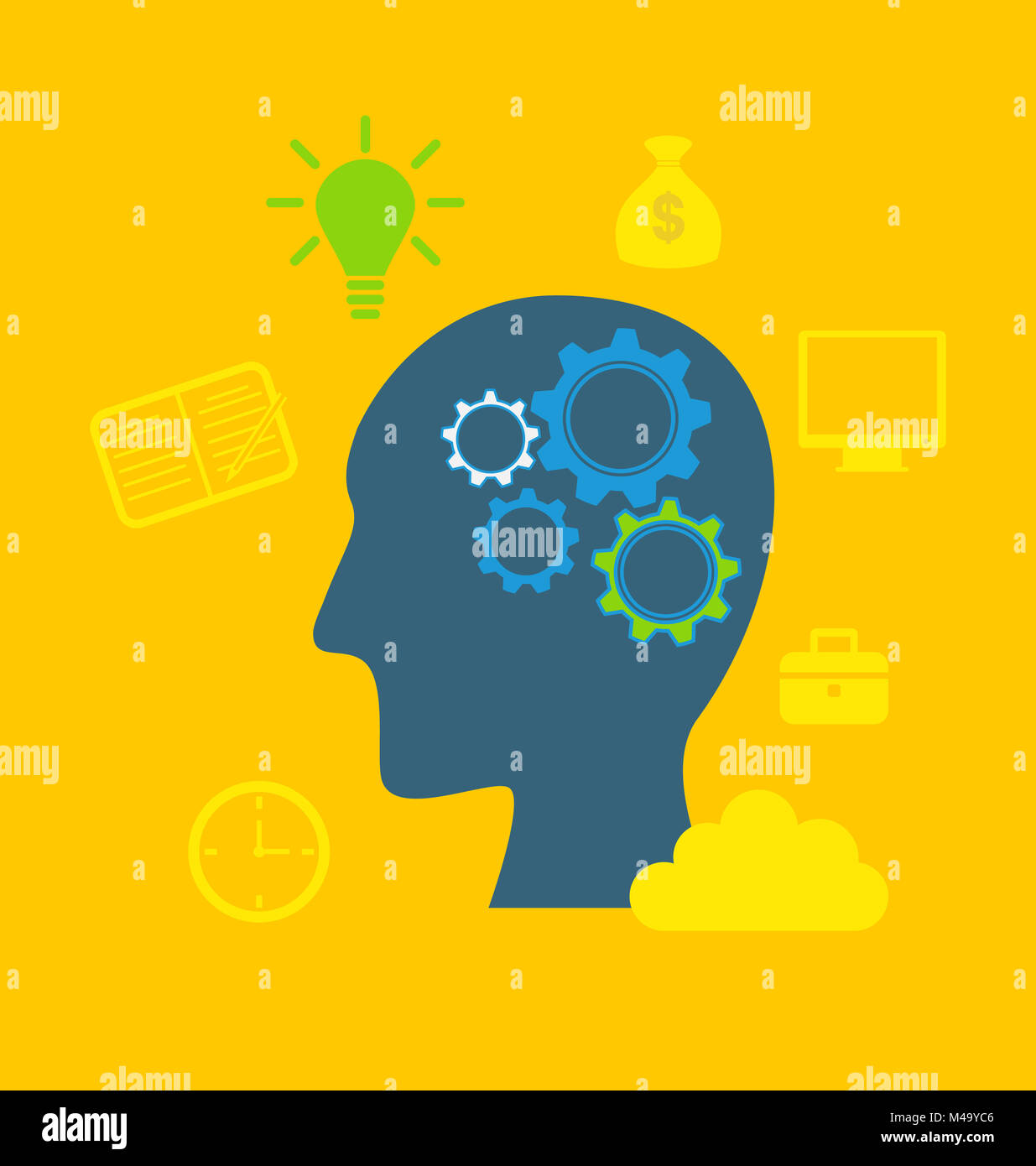 Concepts of intelligence, intellectual work, productivity, creat Stock ...