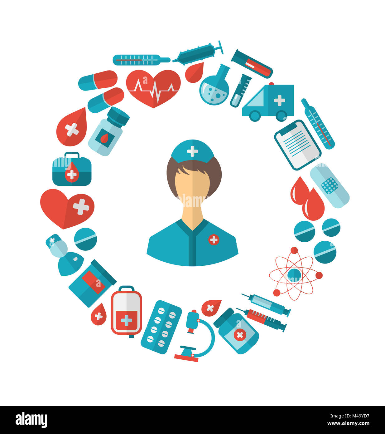 Flat Icon of Nurse and Medical Equipment and Objects Stock Photo - Alamy