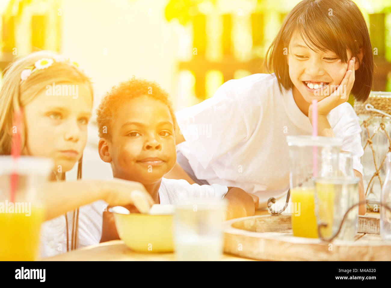 Group Of Kids Eating Cereal