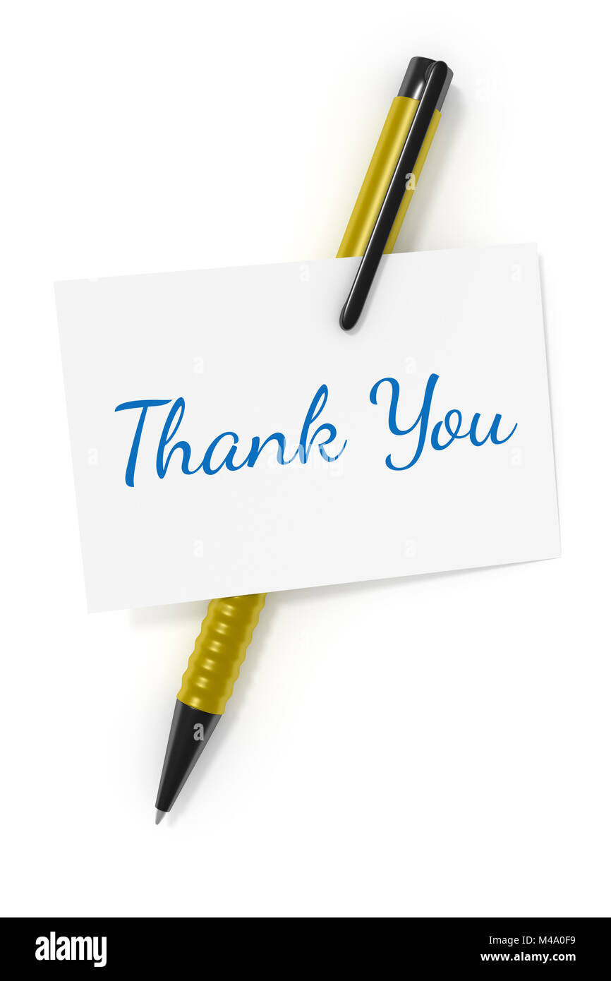 business card a ball pen and the text thank you Stock Photo - Alamy