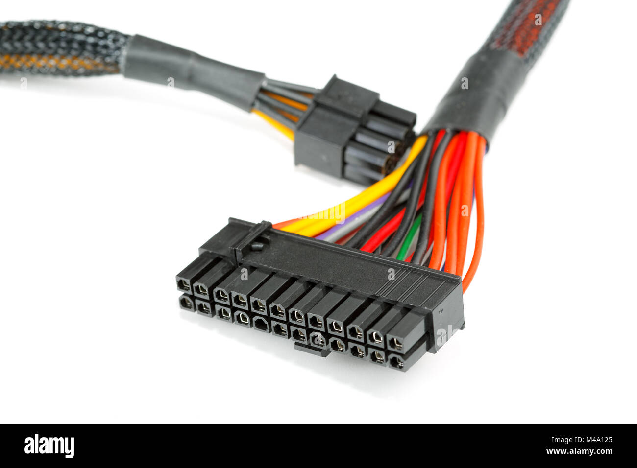 connecting wires to a computer on a white background Stock Photo - Alamy