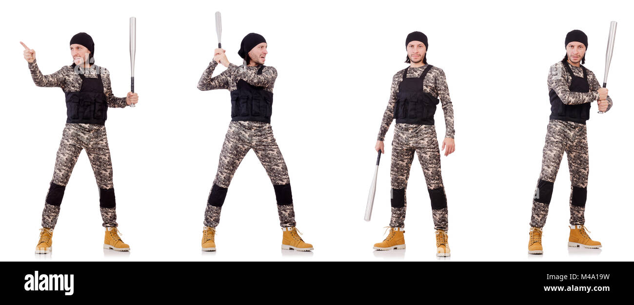 Soldier with bat isolated on the white background Stock Photo - Alamy