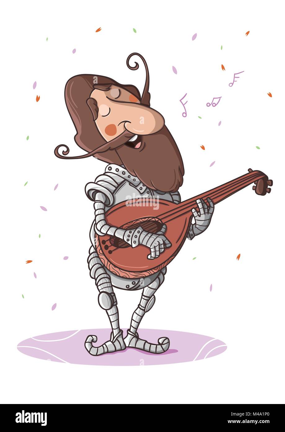 It's a vector design about a knight hero storytelling and singing an ...
