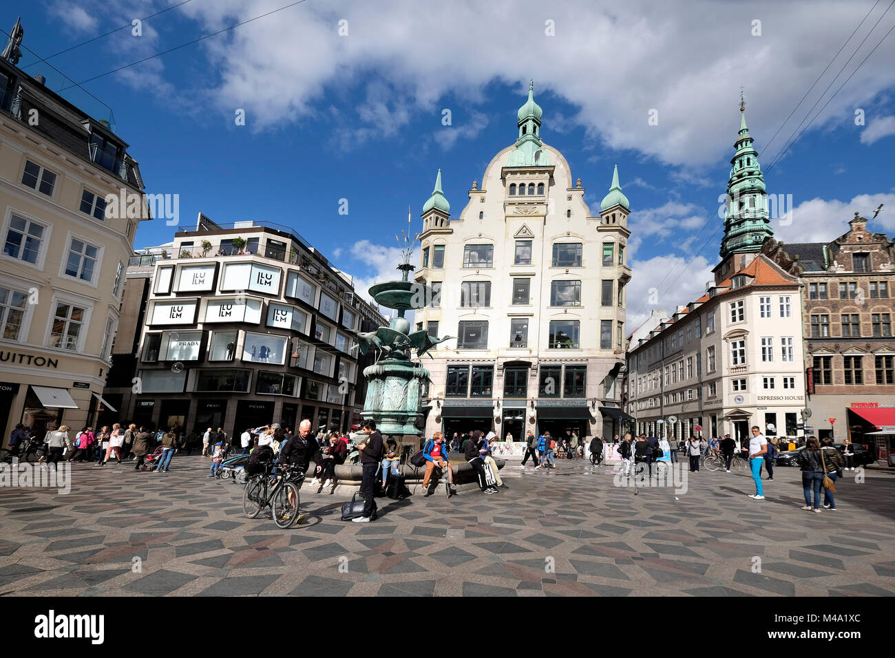 Denmark, Copenhagen, Stroget, Pedestrian street, Amagertorv Stock Photo ...