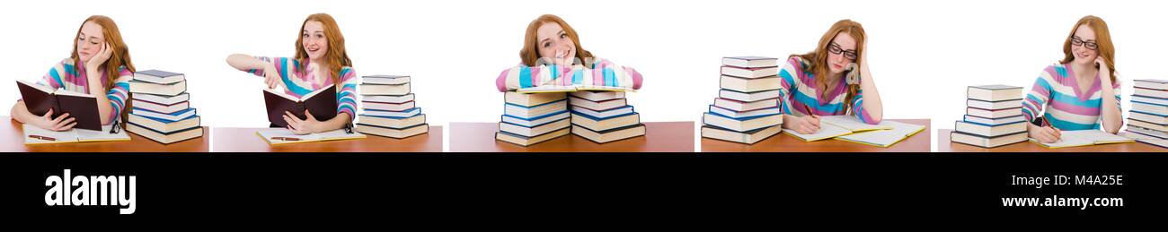 Young student with books isolated on white Stock Photo - Alamy