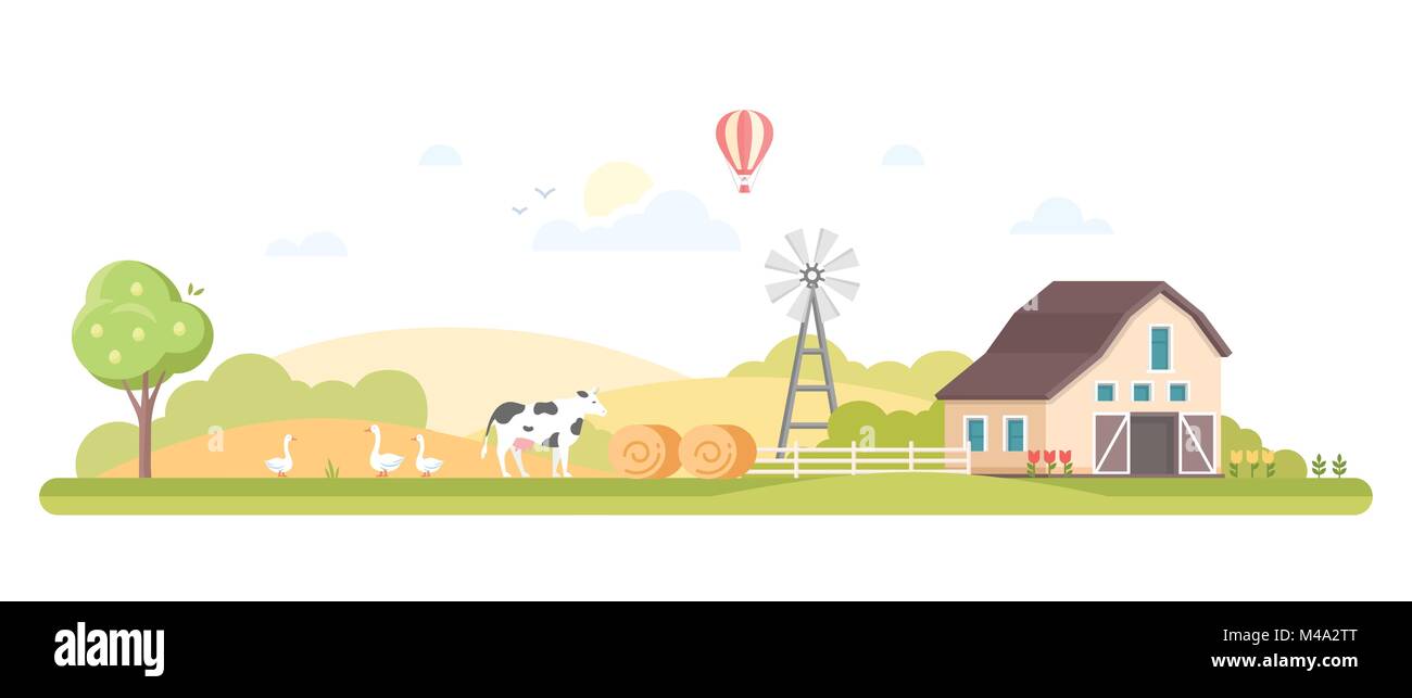 Rural landscape - modern flat design style vector illustration Stock ...