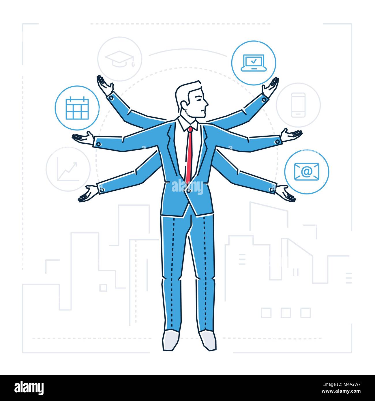 Multitasking - line design style isolated illustration Stock Vector ...