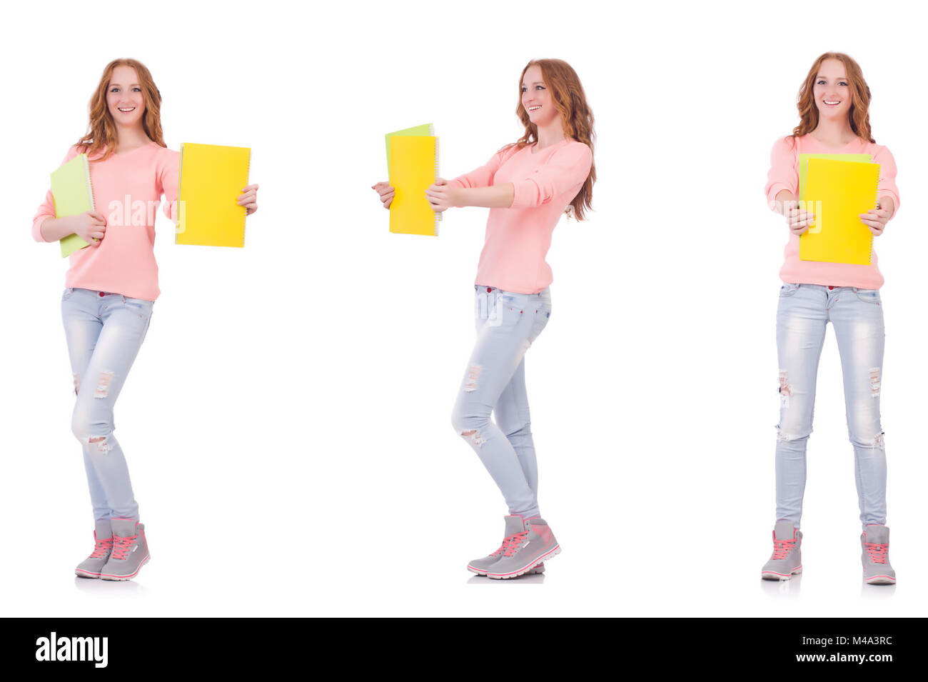 Young student with notebooks isolated on white Stock Photo - Alamy