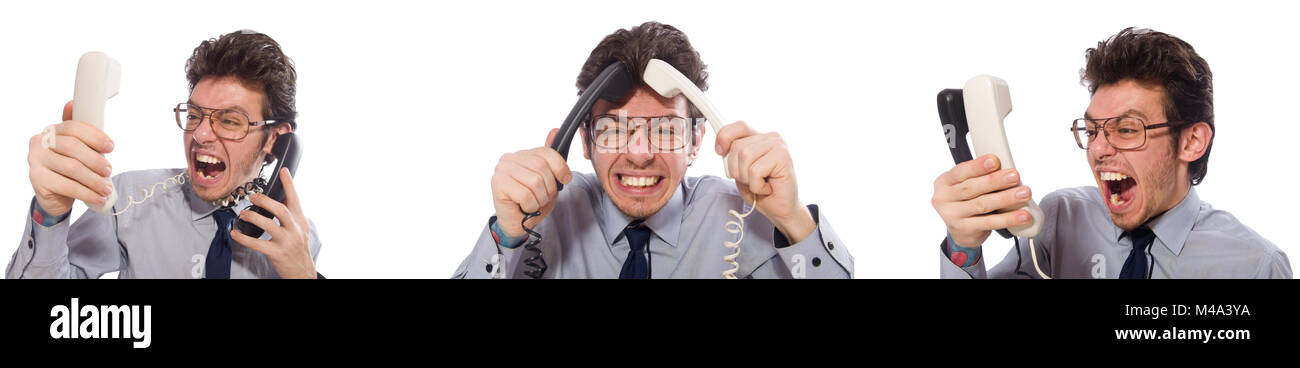 Angry call center employee in collage Stock Photo - Alamy