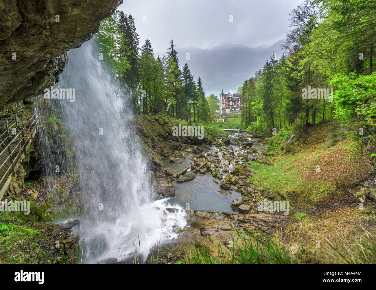 View on Giessbach waterfall in the vicinity of Brienz. Bern-canton ...