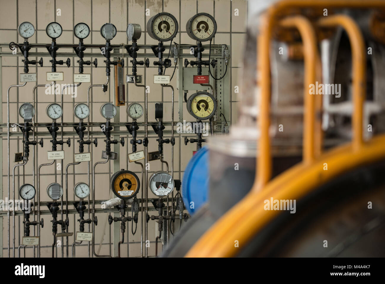Steam lines of a turbine with Measuring Instruments Stock Photo - Alamy