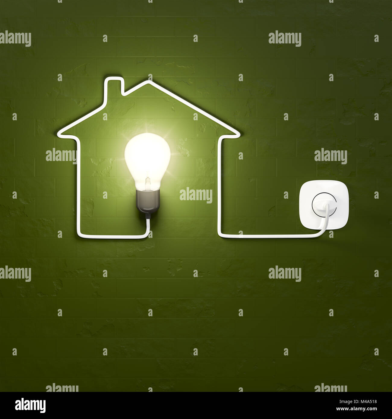 a light bulb building a house with the cable Stock Photo - Alamy