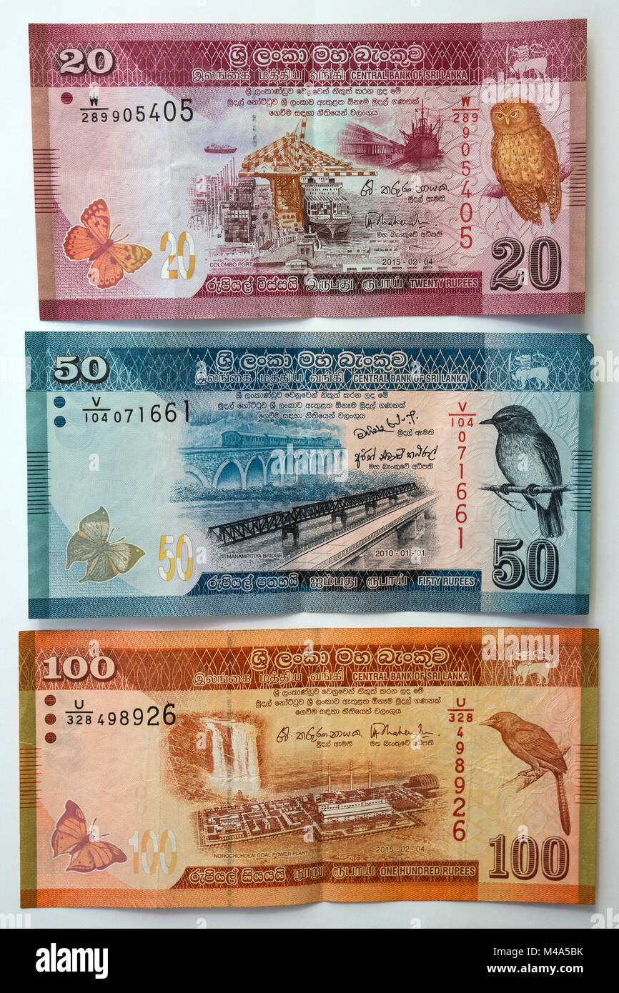 Bank notes,various banknotes,20,50,100 Sri Lanka rupees,Sri Lanka Stock ...