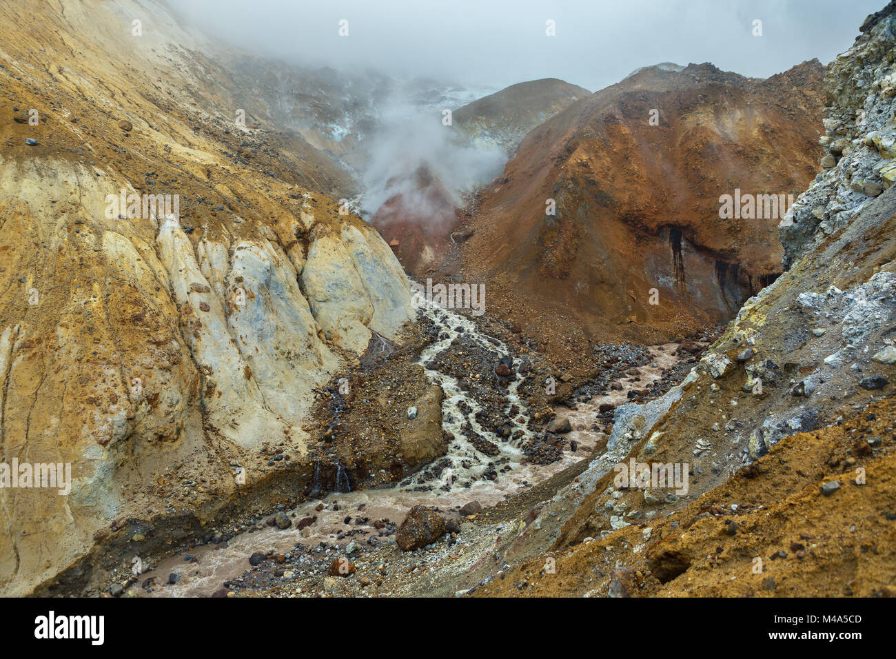Stream from melting of glaciers on the active volcano Mutnovsky Stock ...
