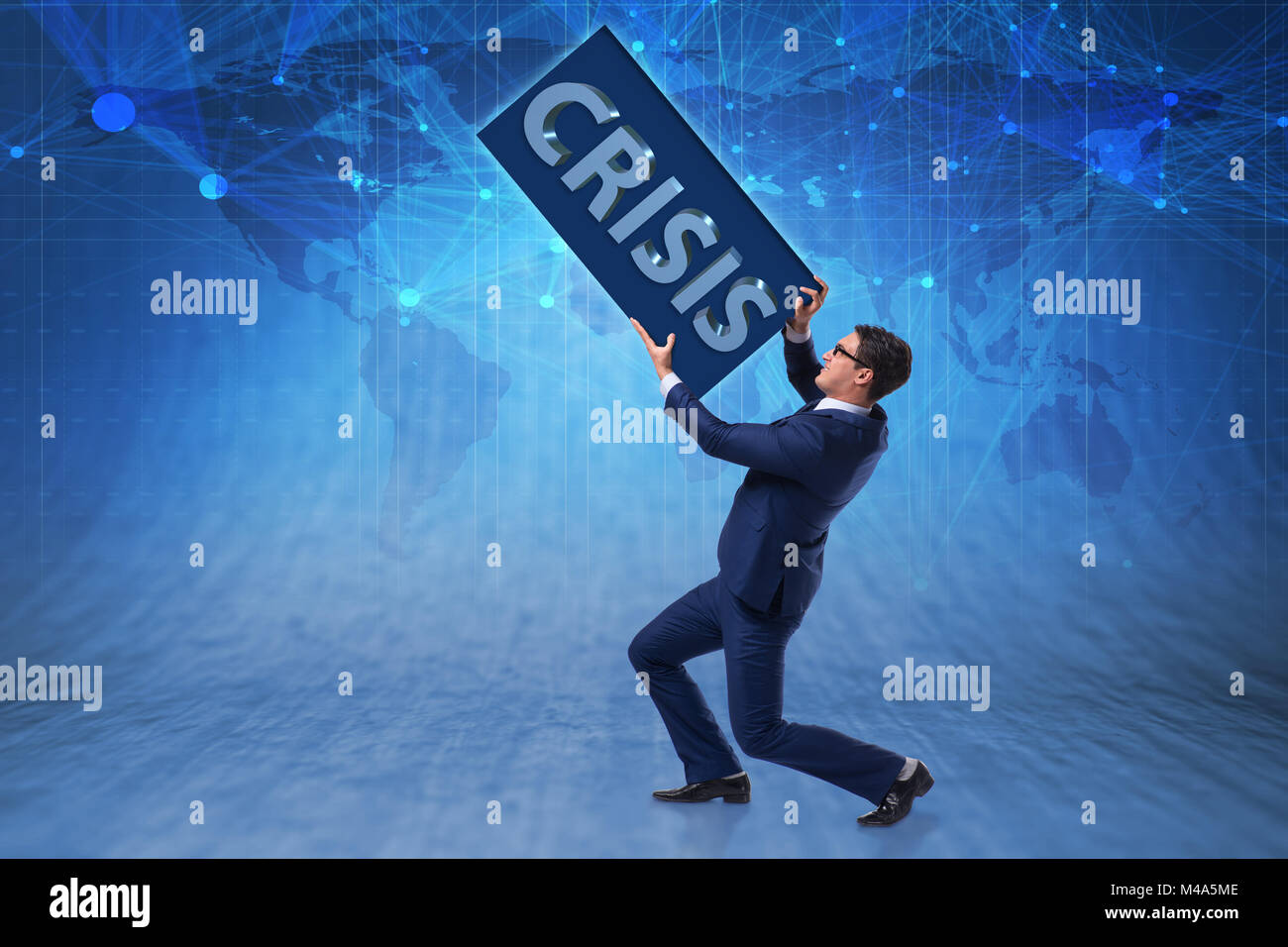 Man struggling with crisis in business concept Stock Photo - Alamy