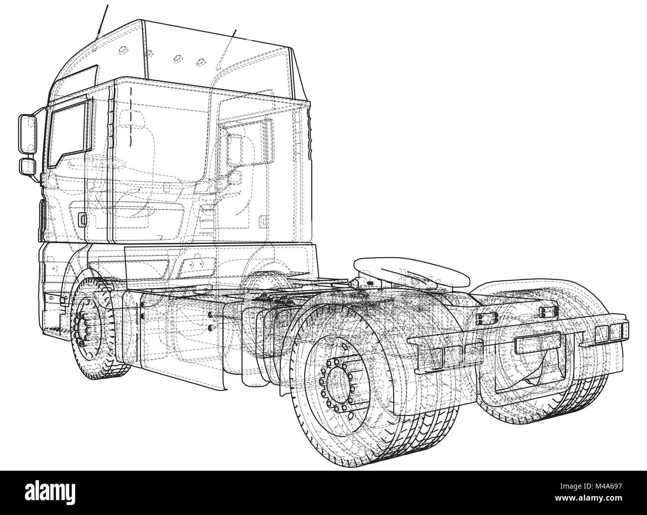 Wire-frame Big truck vector. Isolated on white background. Tracing ...