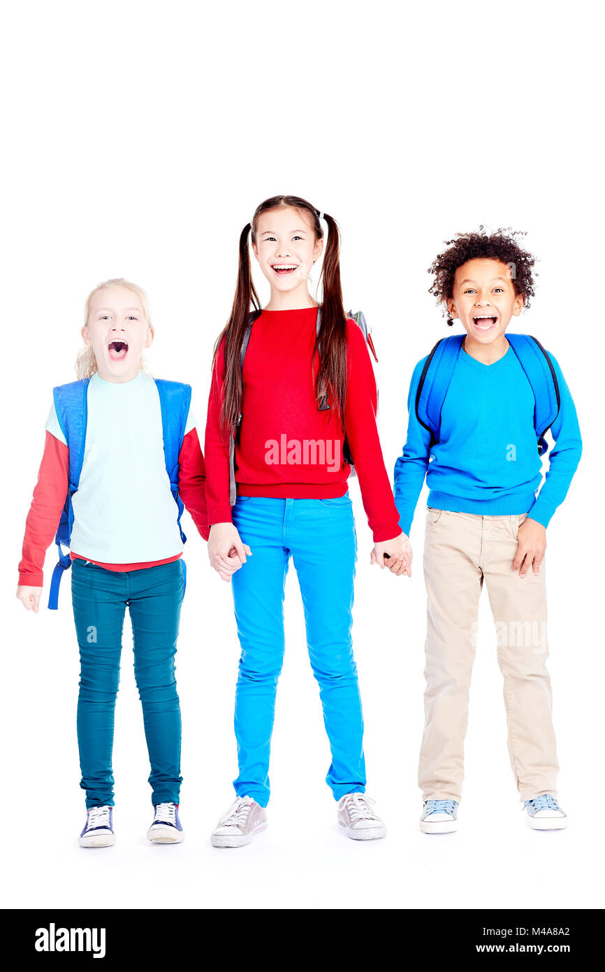 Happy three school friends Stock Photo - Alamy