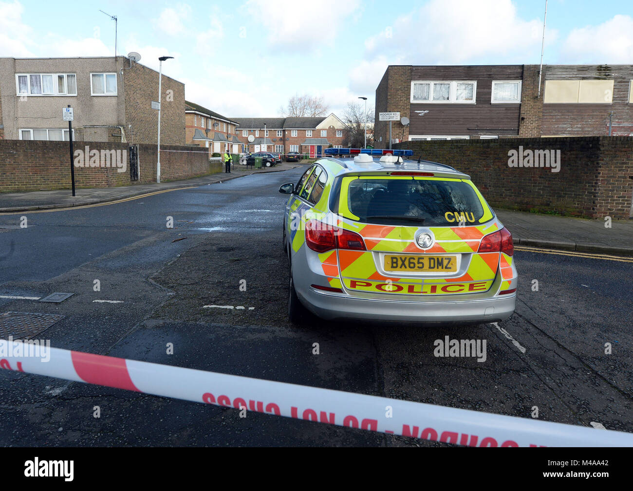 Police close to the scene in Goldwing Close, Canning Town, east London ...