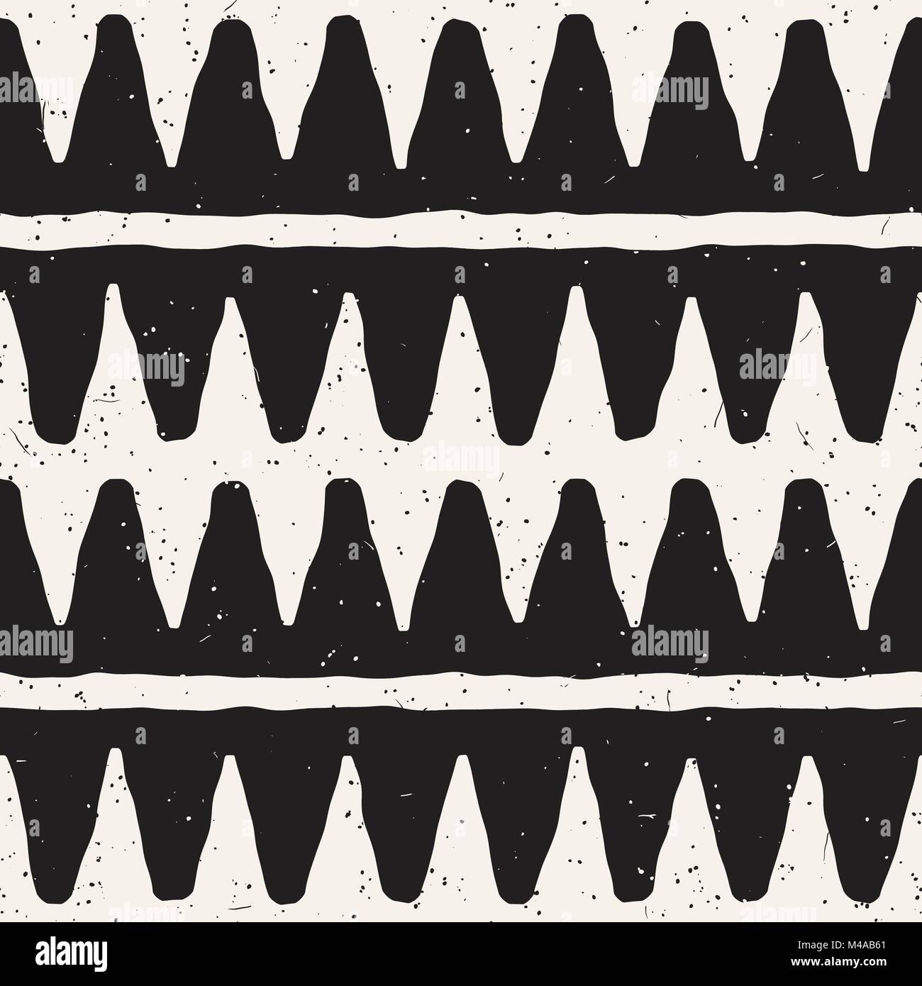 Hand drawn style abstract seamless pattern in black and white. Retro ...