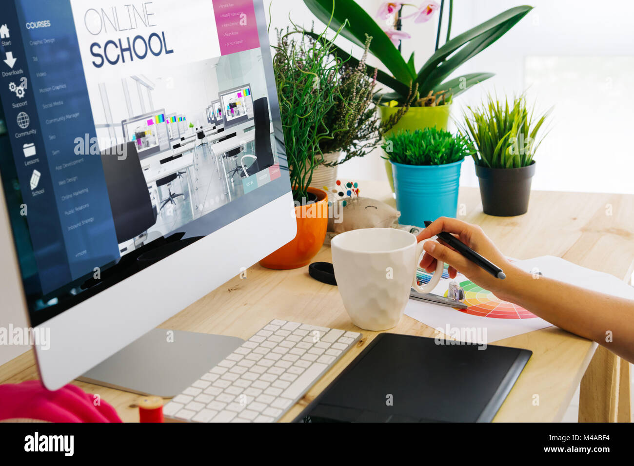 Graphic designer learning with online school. All screen graphics are ...