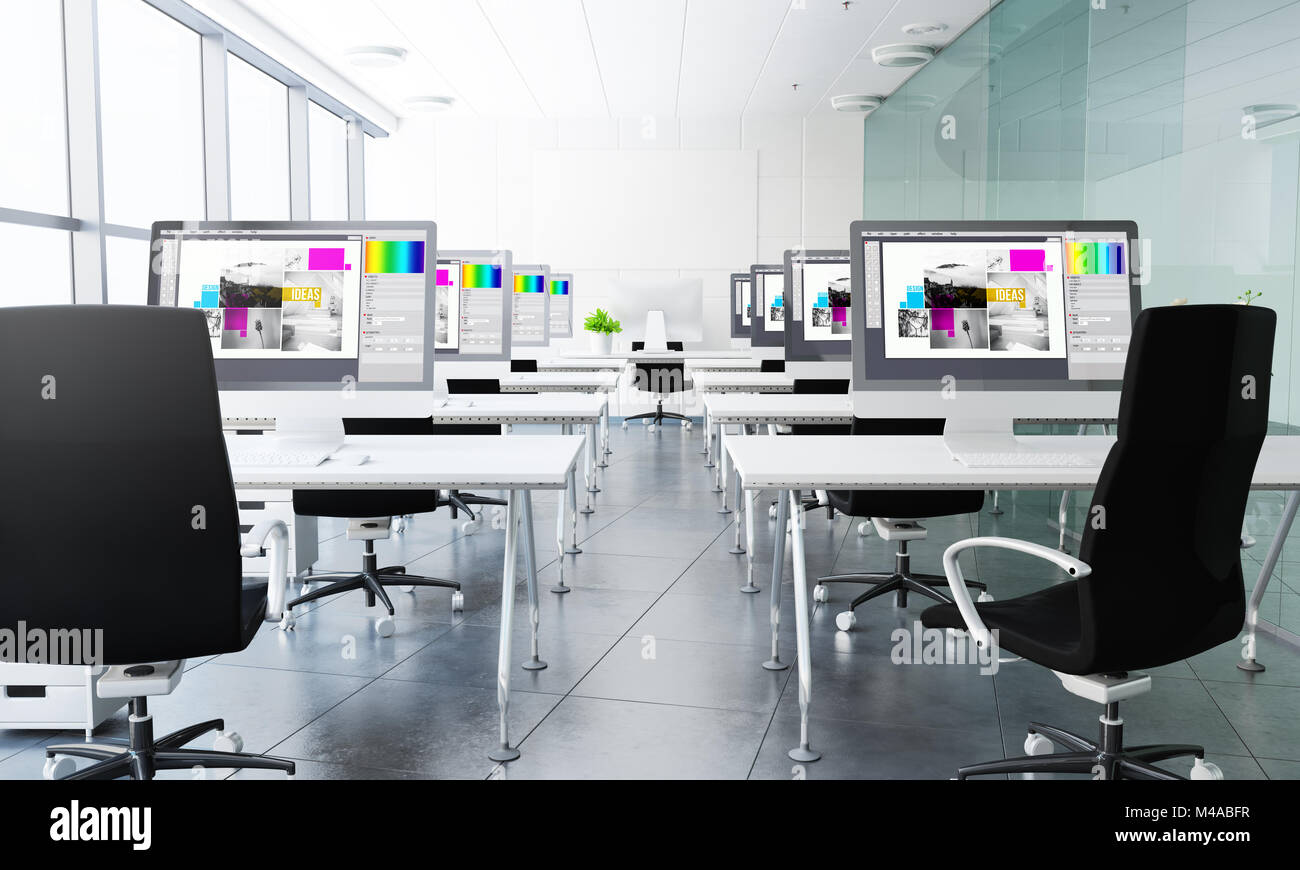 3d rendering of classroom with computers Stock Photo - Alamy
