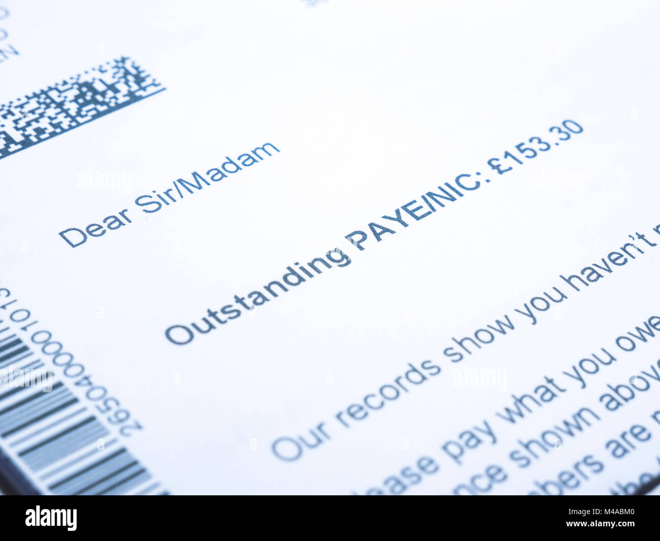 HMRC outstanding PAYE letter Stock Photo - Alamy