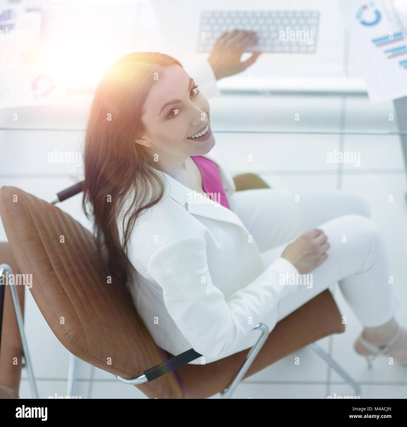 view from the top. photo of a female accountant Stock Photo - Alamy