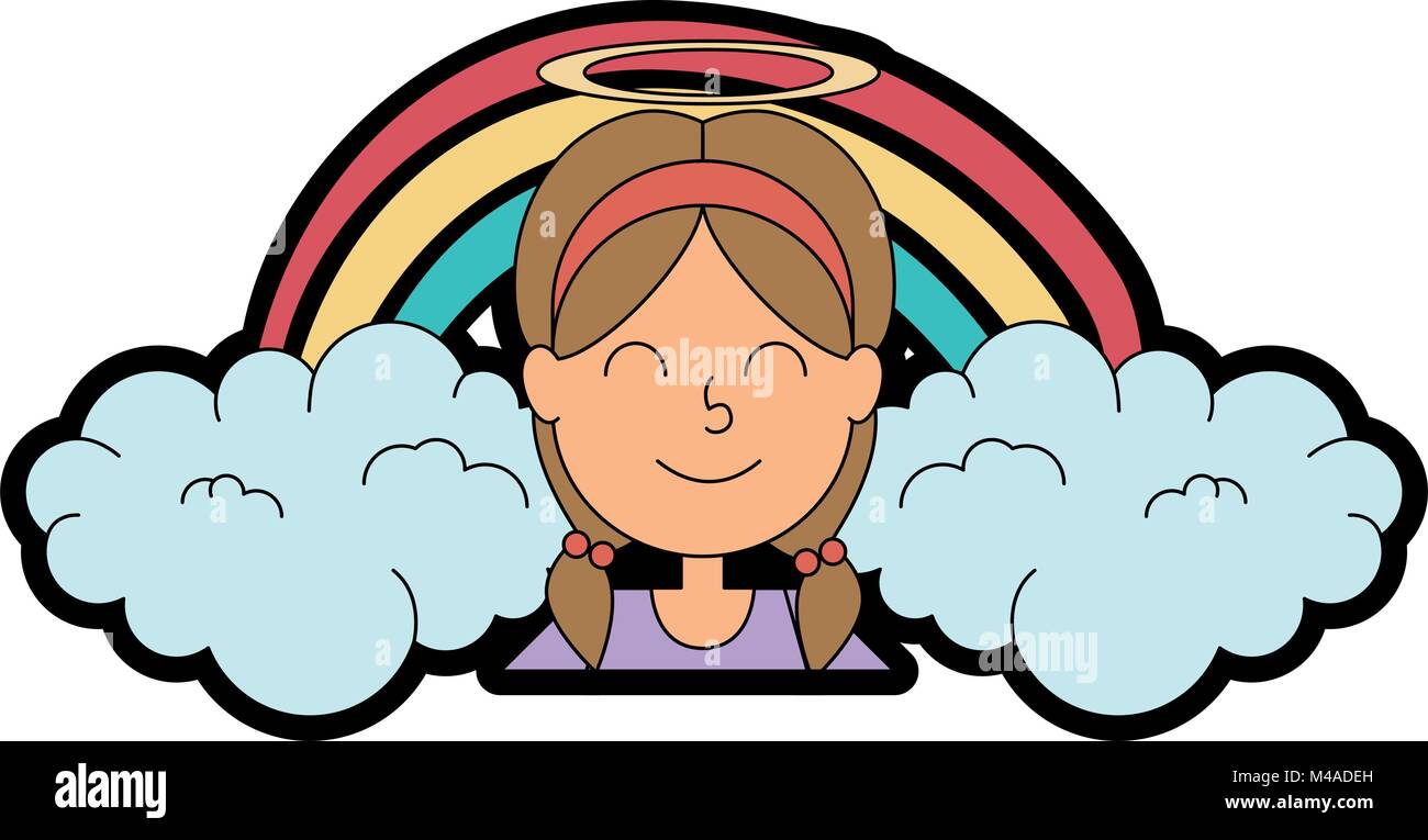 little girl angel with rainbow Stock Vector Image & Art - Alamy