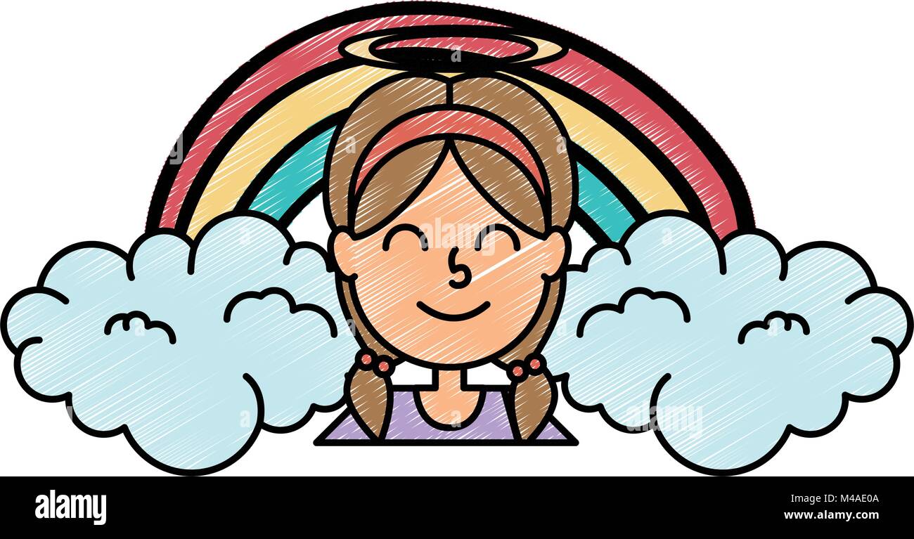little girl angel with rainbow Stock Vector Image & Art - Alamy
