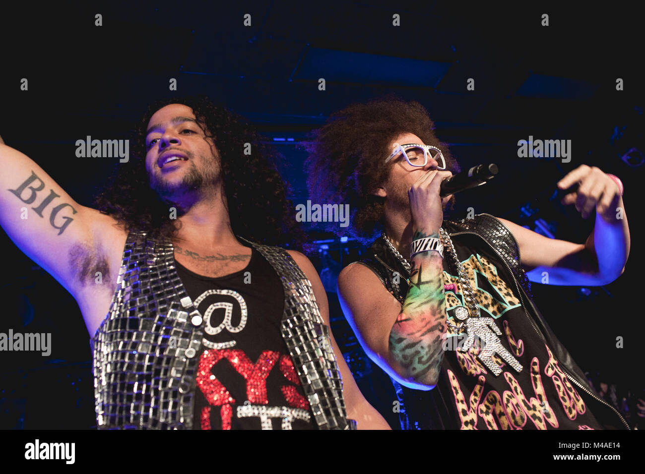 The American rap and electronic music duo LMFAO performs a live concert ...