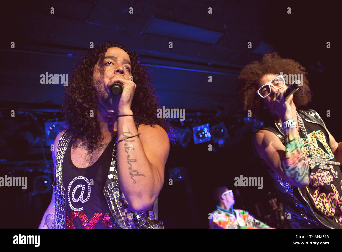The American rap and electronic music duo LMFAO performs a live concert ...