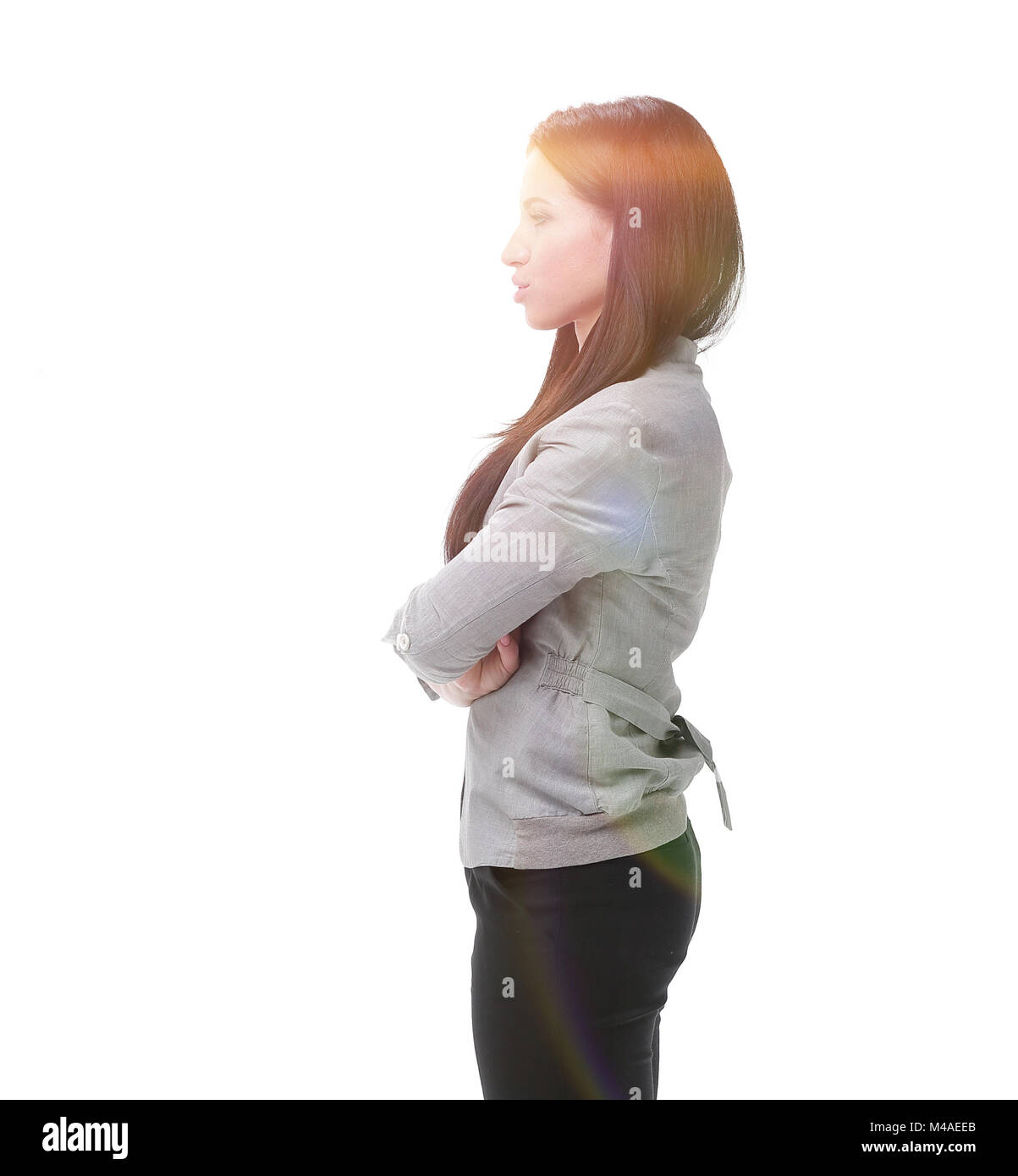 side view. Portrait of a modern young woman Stock Photo - Alamy