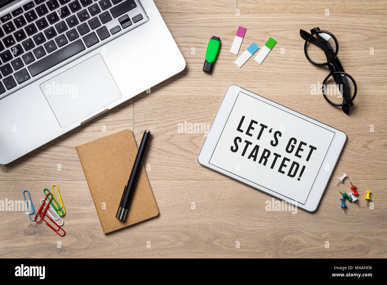 Let's get started writing on tablet screen with laptop, notebook and ...
