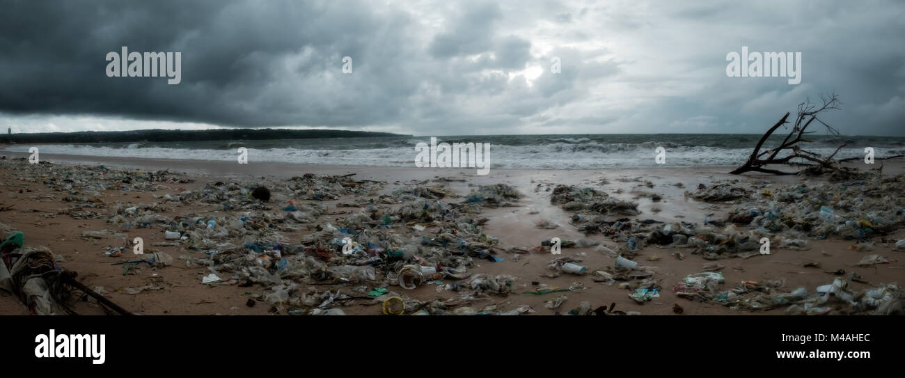 Bali, Indonesia - December 19, 2017: Garbage on beach, environmental ...