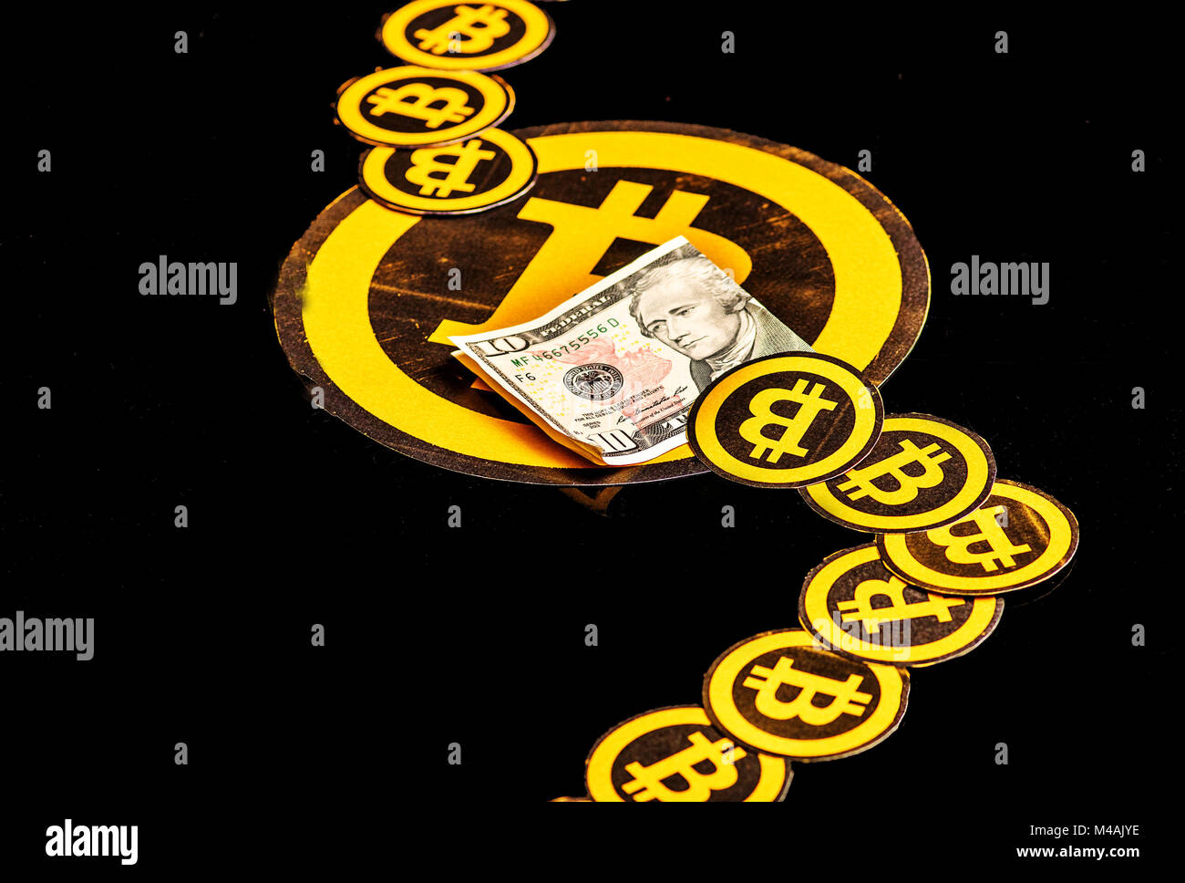 Quito, Ecuador - January 31, 2018: Close up of many bitcoin logo, with ...