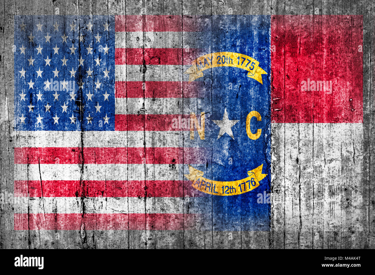 USA and North Carolina flag on concrete wall Stock Photo - Alamy