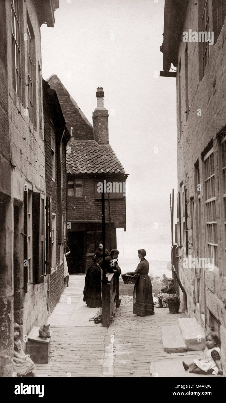 England, Yorkshire, a street in Whitby c.1880s Stock Photo - Alamy