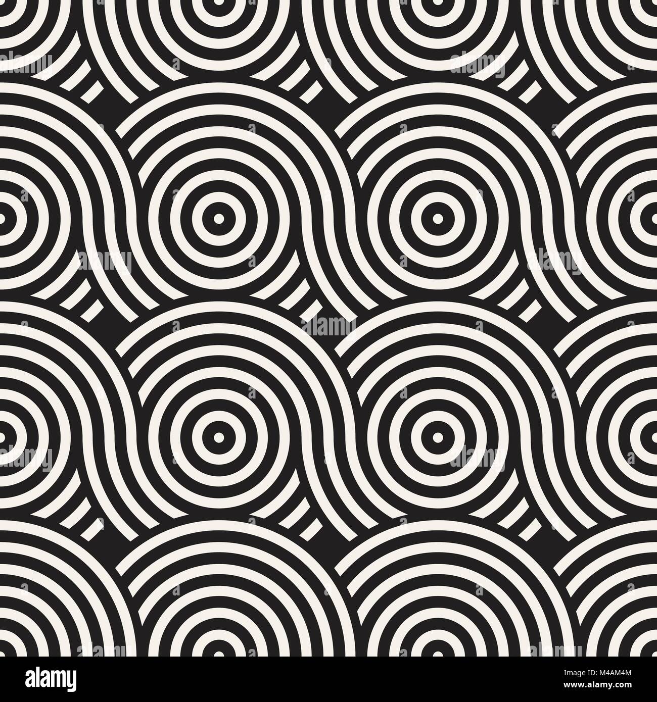 Vector seamless rounded lines texture. Modern geometric circular shape background. Monochrome ...