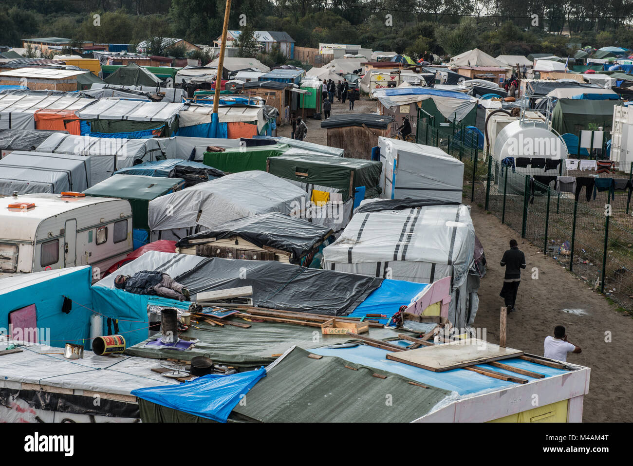 High view of one of the neighborhood inside the Calais Jungle Stock ...