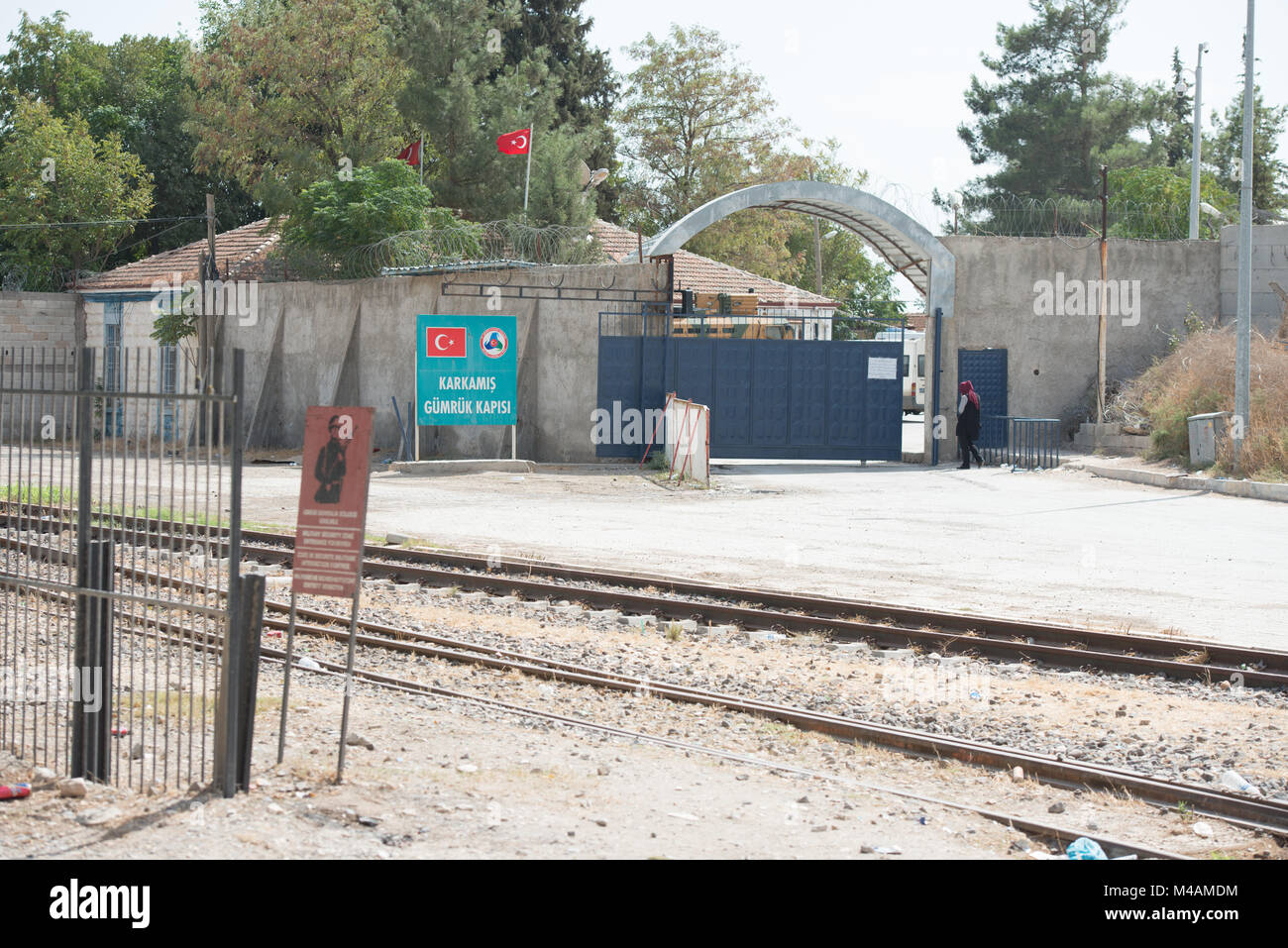 Border of Turkey with Syria in Karkamis. Border crossing and stone wall ...