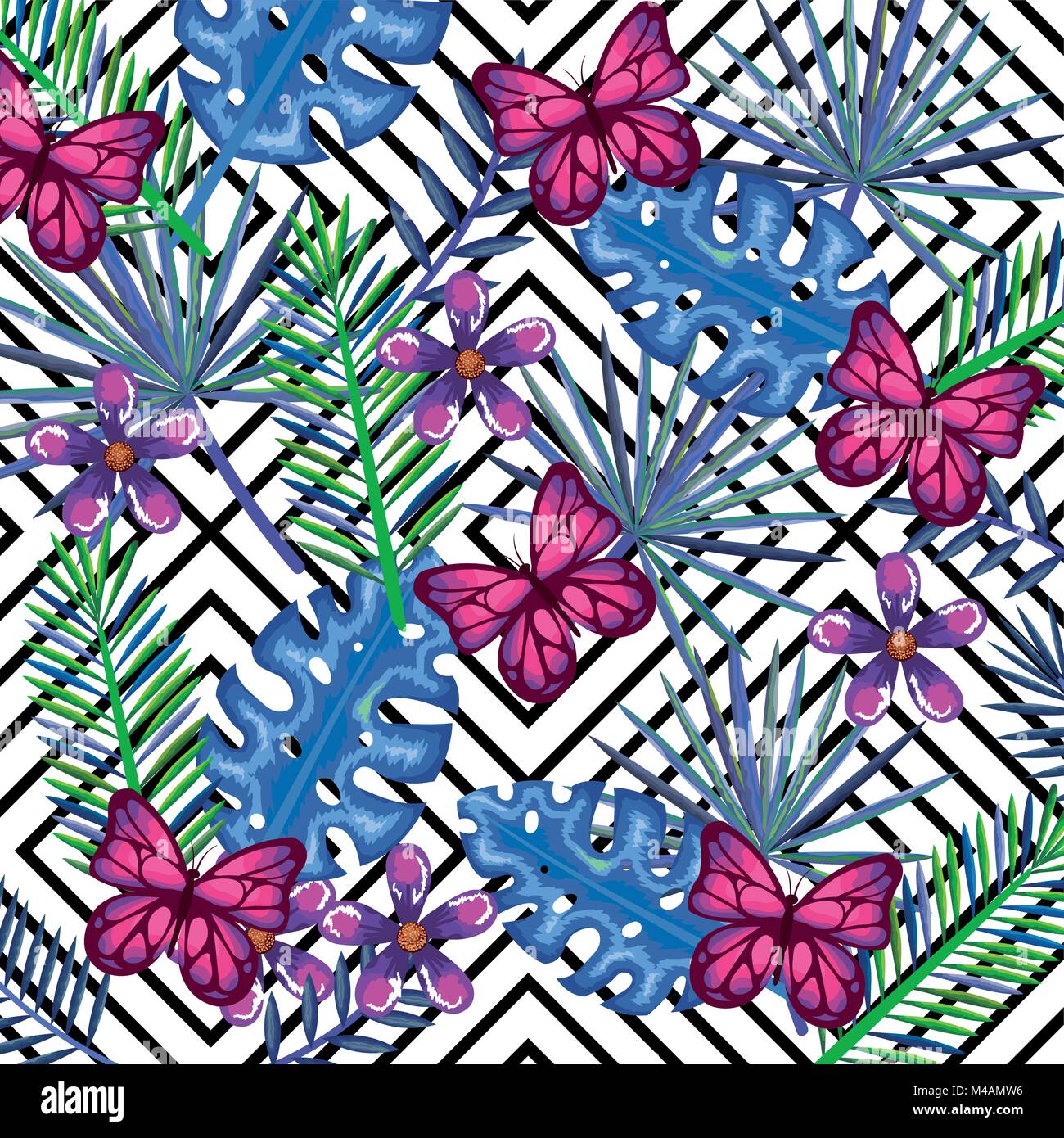 tropical garden with butterflies over abstract background desktop ...