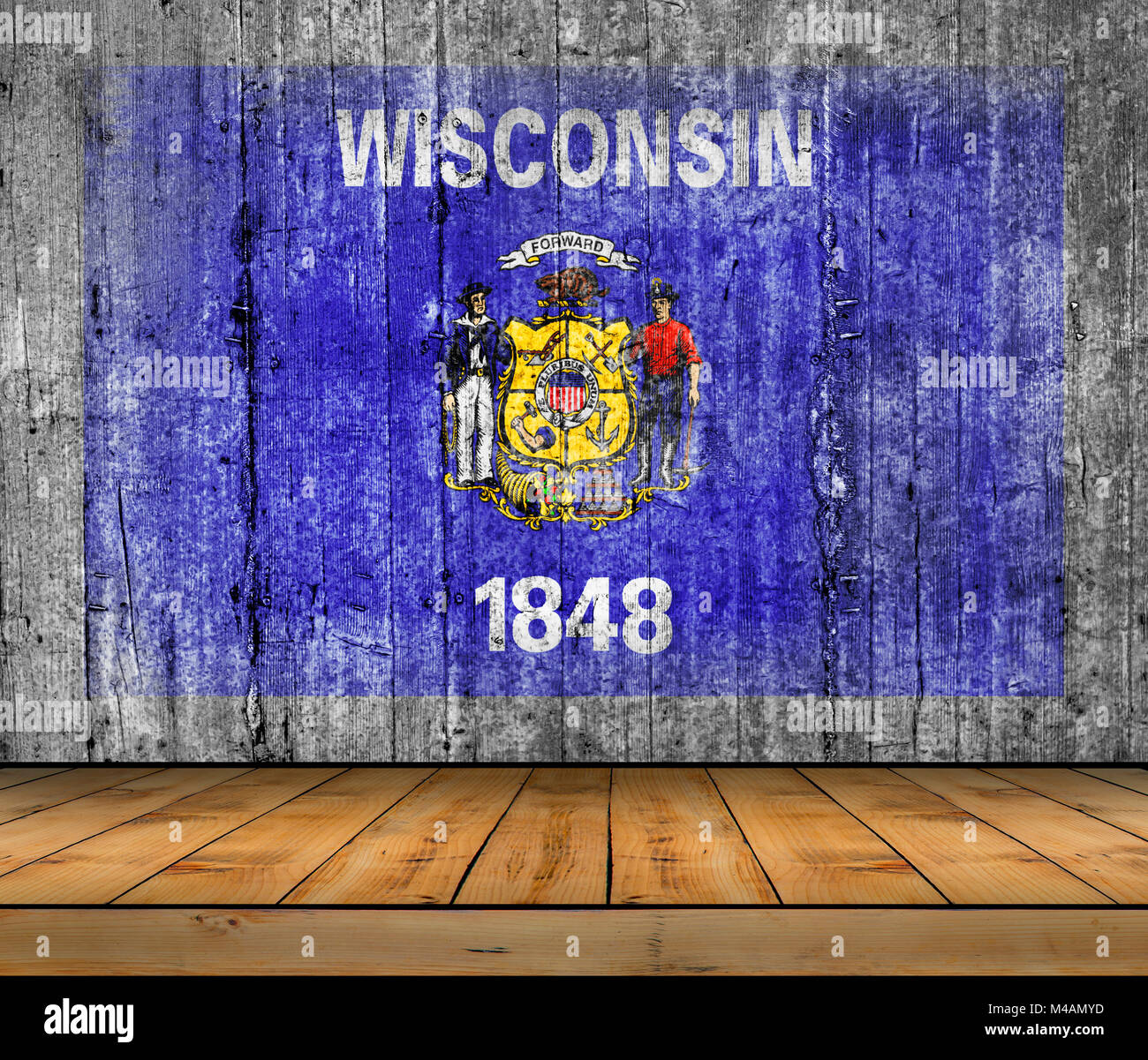 Wisconsin concrete flag with wooden floor Stock Photo - Alamy