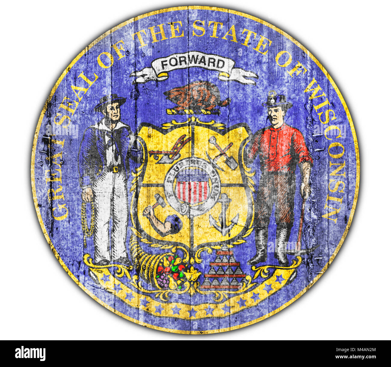 Wisconsin seal US state painted on concrete flag Stock Photo - Alamy