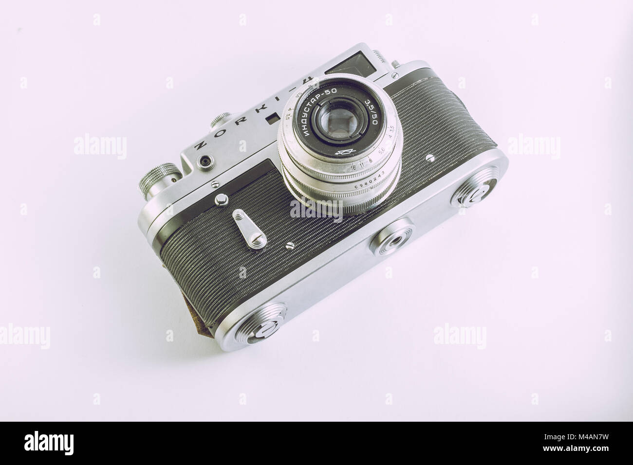 Old aluminium camera. Made in 60s, 70s. Made in USSR. Retro and clasic ...