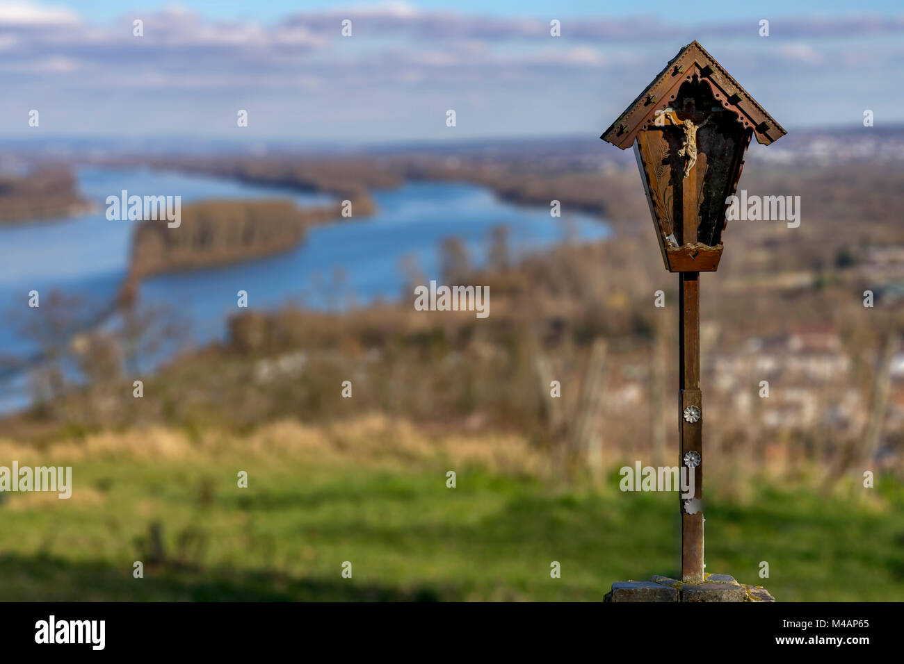 View of the Rhine above Bingen from the Rochus Chapel with crucifix ...