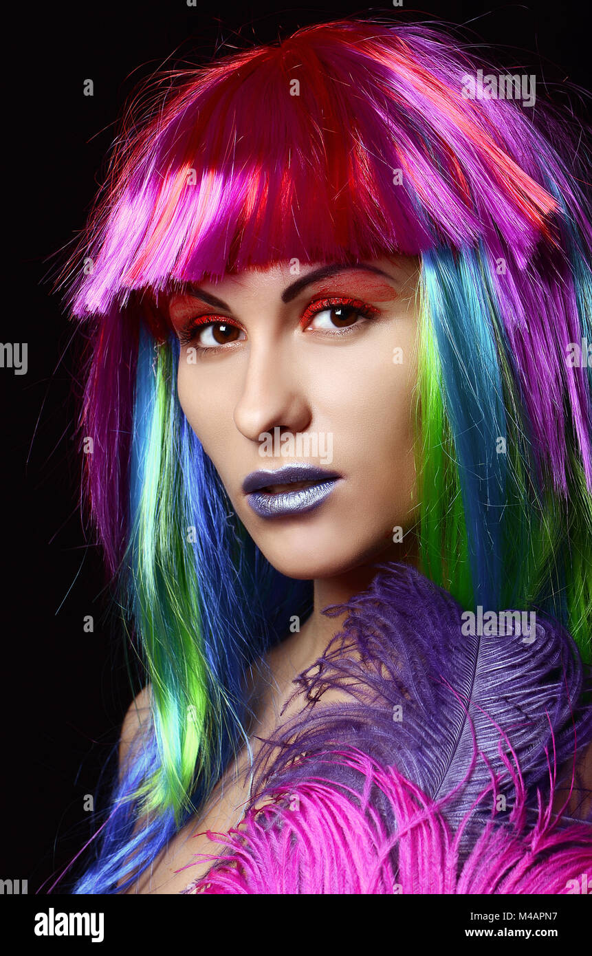 Beauty Fashion Model Girl with Colorful Dyed Hair Stock Photo - Alamy