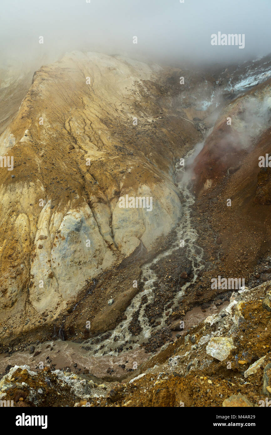 Stream from melting of glaciers on the active volcano Mutnovsky Stock ...