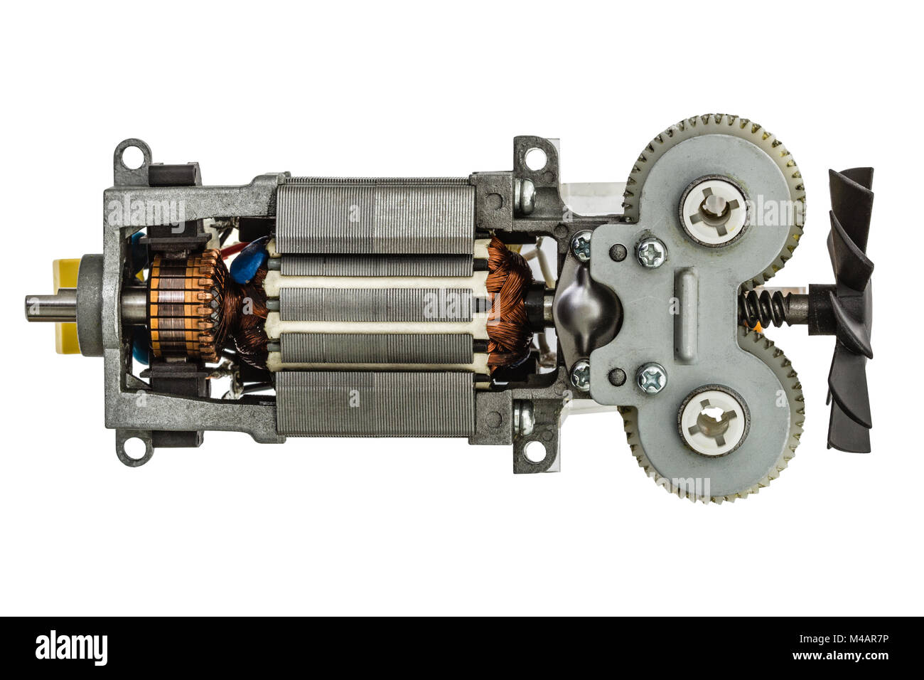 Small electric motor with fan, isolated on white background Stock Photo ...