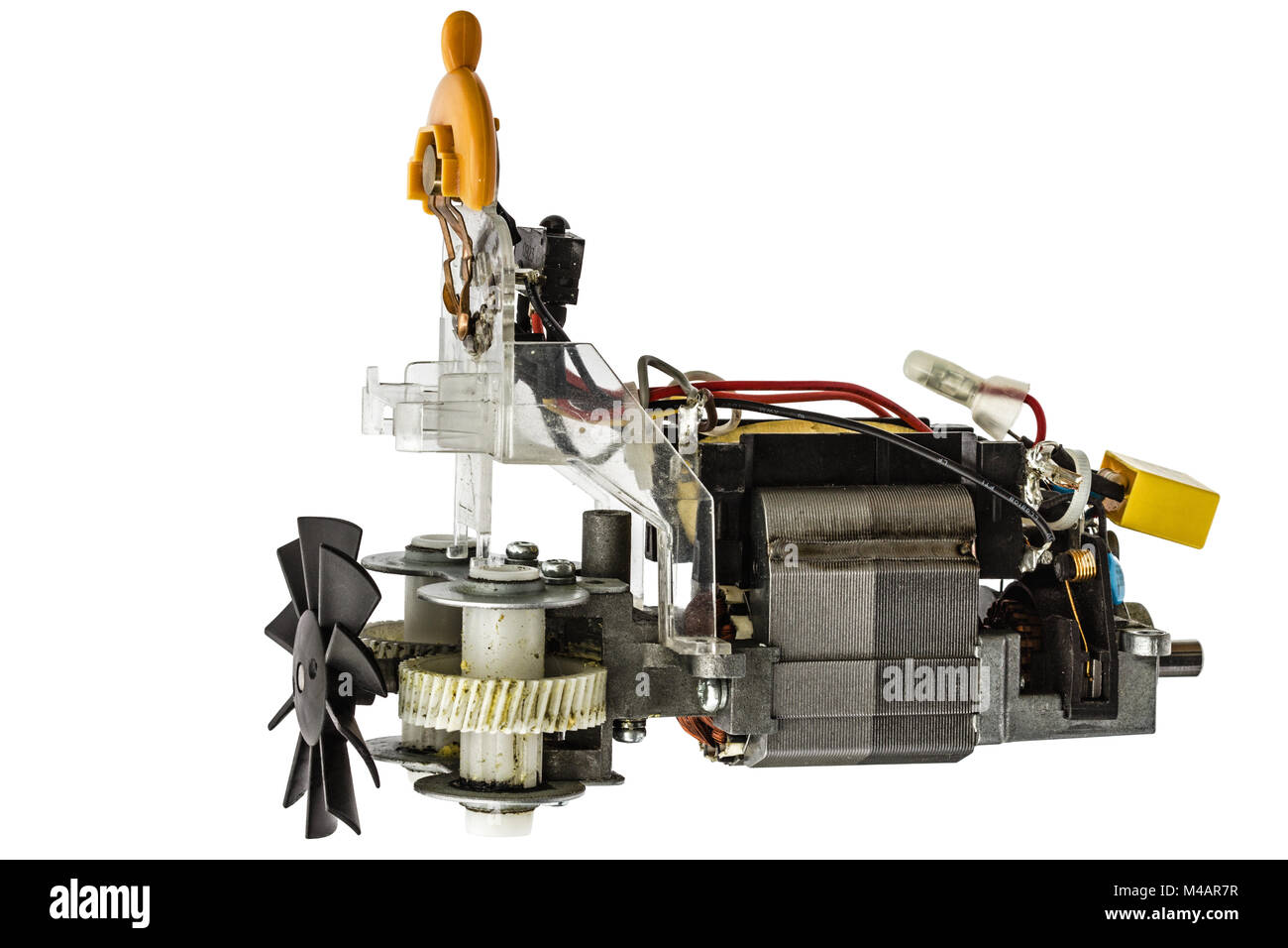 Small electric motor with fan, isolated on white background Stock Photo ...